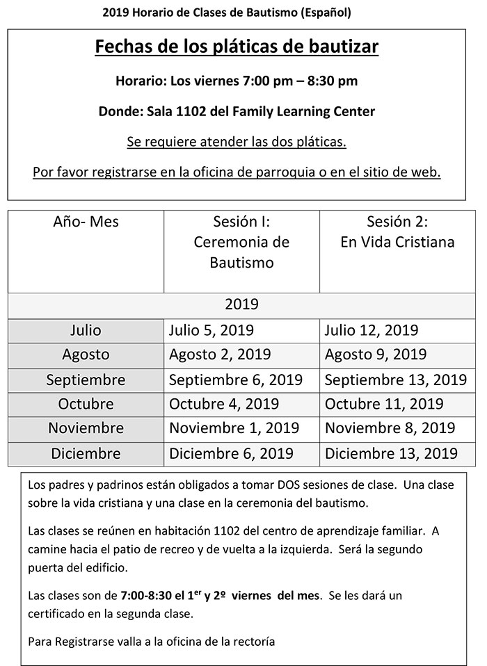 Clase de Bautismo para padres y padrinos | Our Lady of Peace Shrine and ...