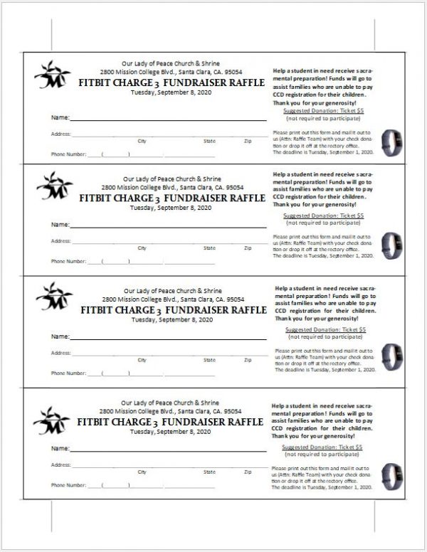 Raffle Fundraiser August 2020 - Our Lady of Peace Shrine and Church